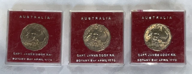 AUSTRALIA: 1970 FIFTY Cent 50c Coins x Three(3) - Captain Cook -In ...