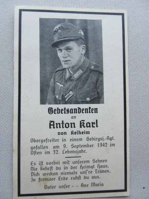 RARE WWII GERMAN Death Card, Mountain Uniform in Photo, NICE EIDELWEISS ...