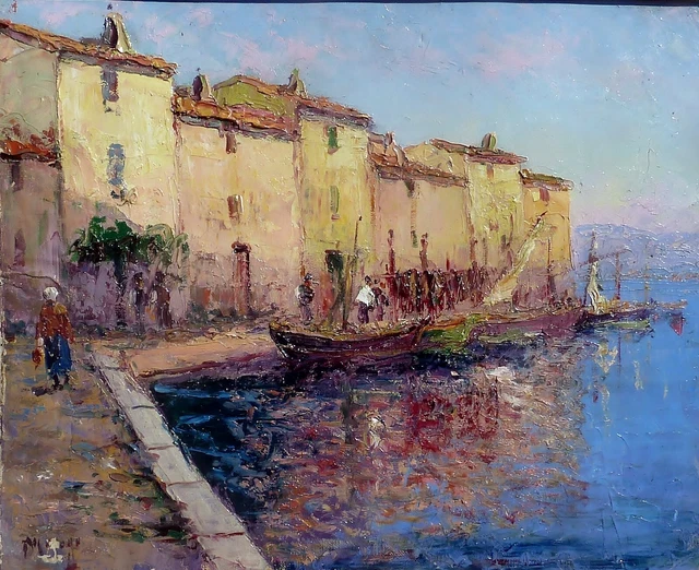 TABLEAU HUILE SUR Toile signé Dominique Manago, Marine, Les Martigues EUR 195,00 - PicClick FR