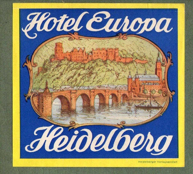 RARE HOTEL LUGGAGE label Kofferaufkleber Germany Europa Heidelberg #826 ...