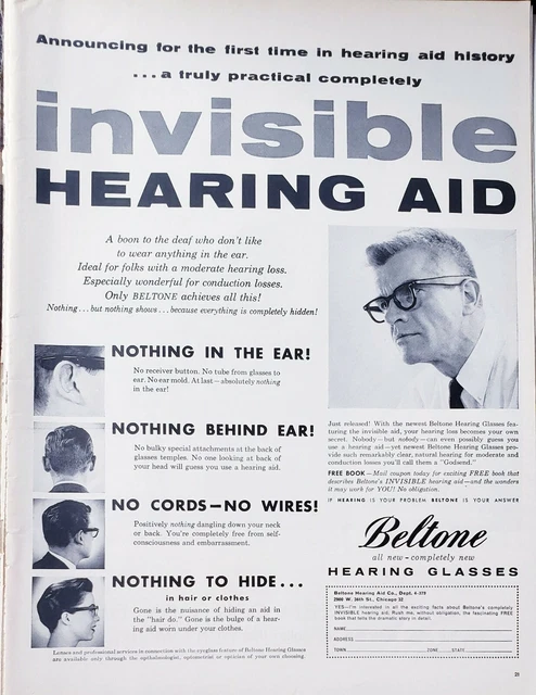 HEARING AID PRINT Ads Zenith Radionic Radioear Beltone Hearing Glasses ...