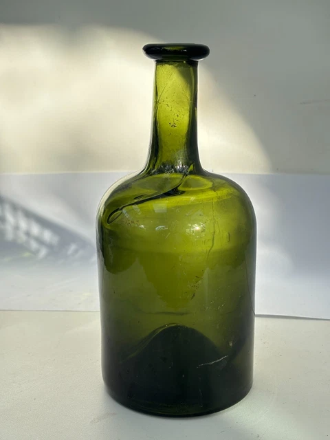 60212 OLD VINTAGE Antique Black Glass Bottle Wine Free Blown Spirits ...