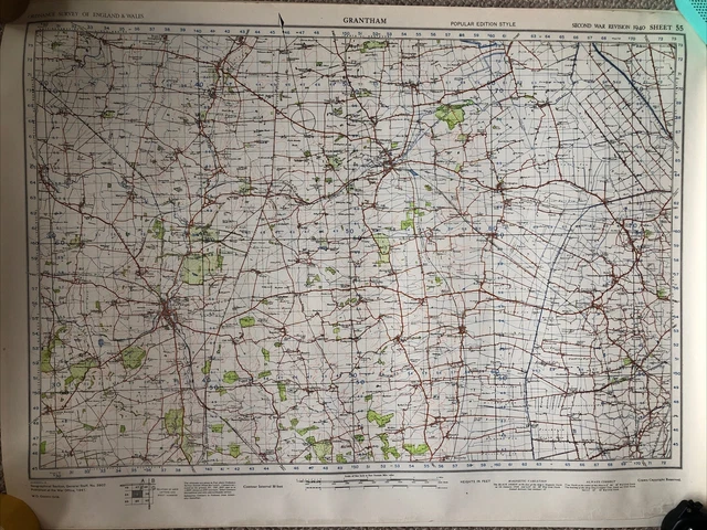 GRANTHAM SHEET MAP Original 1940's Ordnance Survey Map (Sheet 55) £6.99 ...