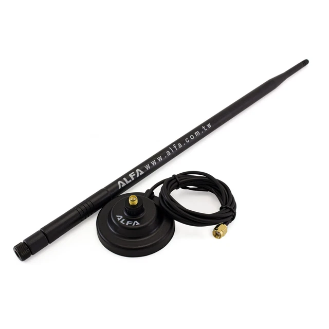 ALFA ARS-N19M 2,4 GHz Antenna Dipolo 9dBi Base Magnetica RP-SMA Maschio ...