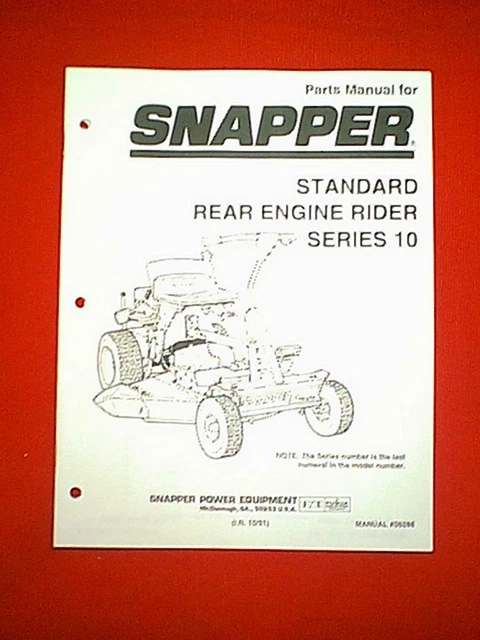 SNAPPER REAR ENGINE Riding Mower Series 10 Parts Manual $9.00 - PicClick