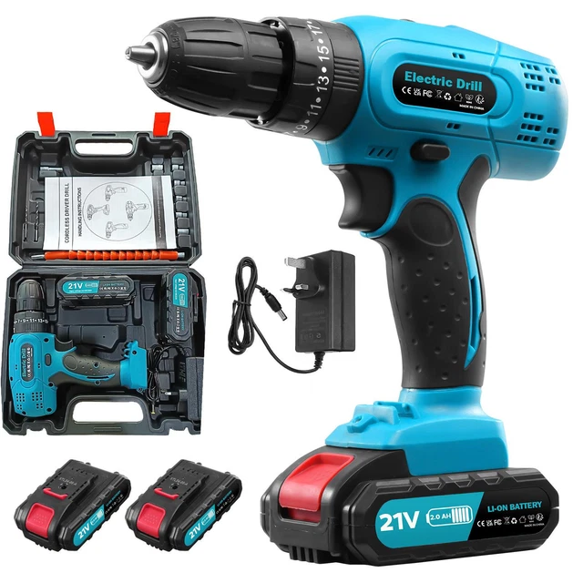 2 BATTERY 21V Cordless Drill Combi Driver High Power Electric ...