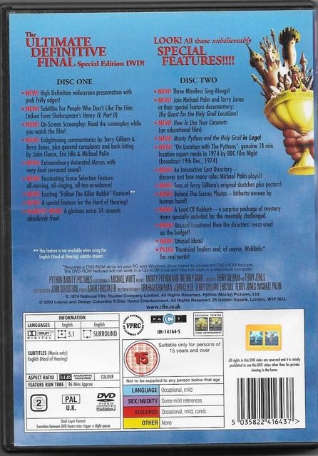 MONTY PYTHON AND The Holy Grail WIDESCREEN DOUBLE DVD POSTED 48 HOURS ...