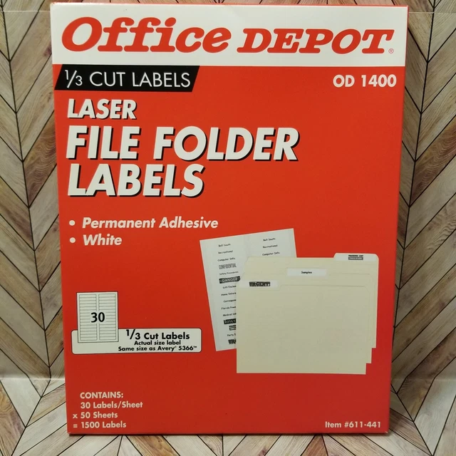 NEW OFFICE DEPOT 1/3 Cut Labels, Laser File Folder Labels, OD 1400 $3. ...