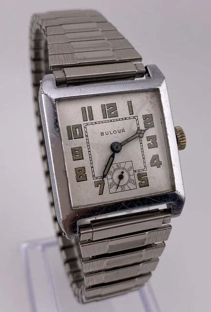 VINTAGE 1920’S BULOVA Art Deco Men’s Square Wind Up Watch Original ...