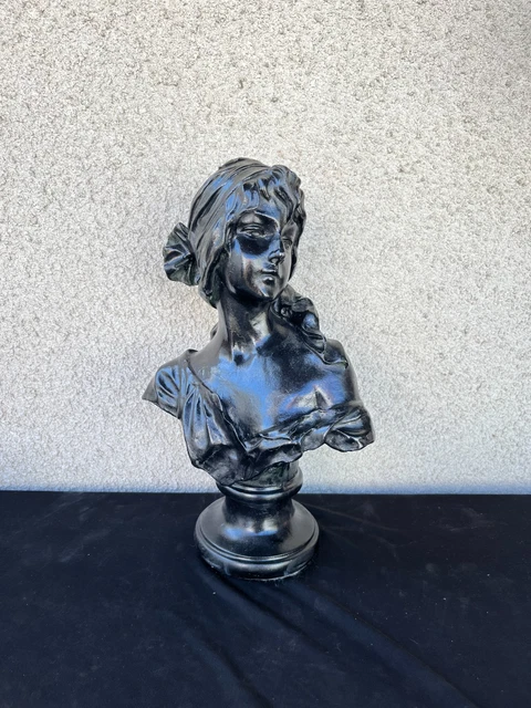 BUSTE DE JEUNE femme en plâtre patiné noir EUR 40,00 - PicClick FR