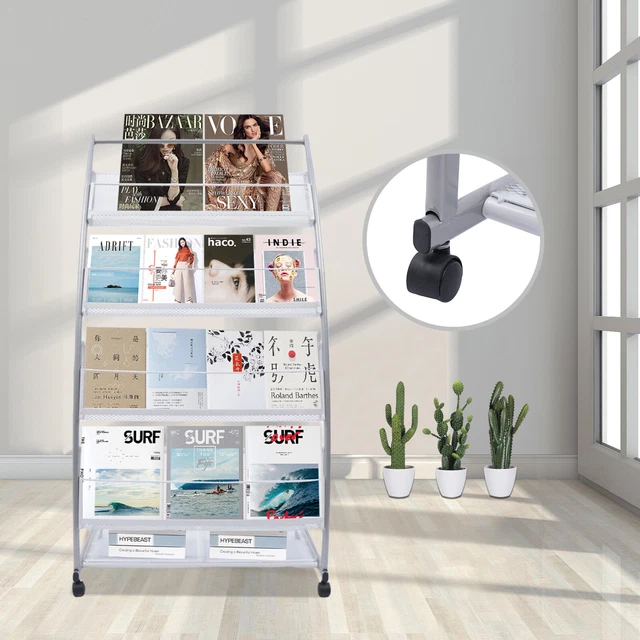 4-TIER FLOOR-STANDING MAGAZINE Newspaper Rack Brochure Display Stand ...