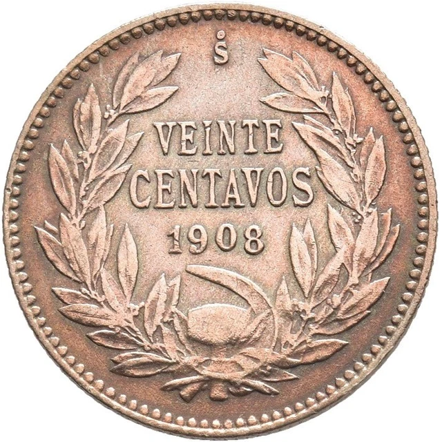 FITZ SÜDAMERIKA CHILE Anden 20 Centavos Condor 1908 Billon ØMAH287 EUR ...