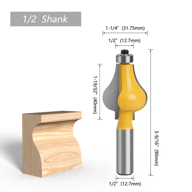 BEAUTIFUL HANDRAIL MOLDING Router Bit Set Edge Profile 1/2" 12mm 8mm ...