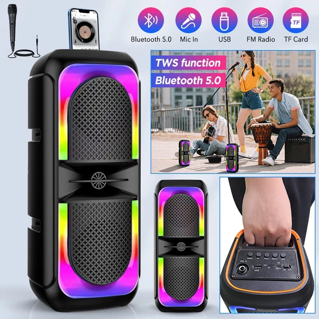 PORTABLE WIRELESS BLUETOOTH Speaker Dual Subwoofer Bass Karaoke Party Mic TWS FM £25.99 ...