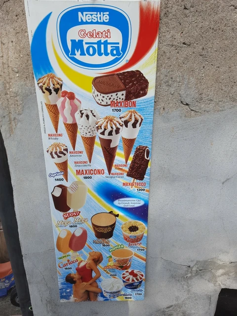 TABELLA GELATI VINTAGE Motta lire estate Anni 90 Lion gelato Maxybon ...