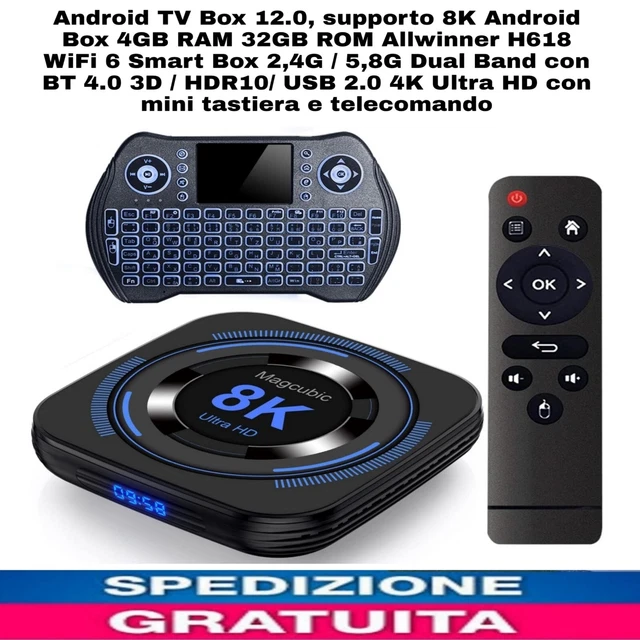 ANDROID TV BOX 12.0, supporto 8K Android Box 4GB RAM 32GB ROM Allwinner ...