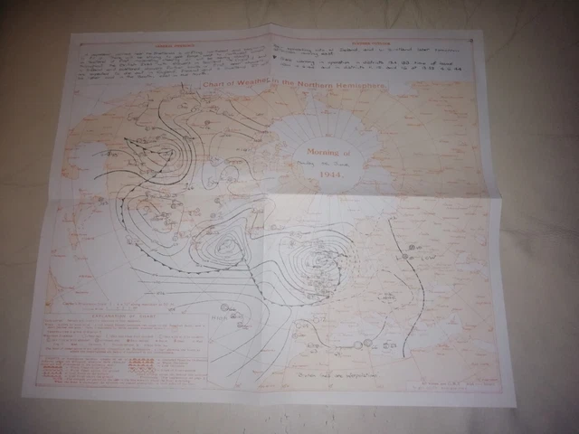WWII WW2 VINTAGE 1944 Meteorological Weather Map Chart-Dday Delay Vtg ...