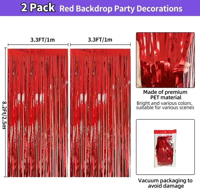 TINSEL CURTAIN BACKDROP Curtain 2 Pack Red Foil Fringe Door Curtain 3 ...