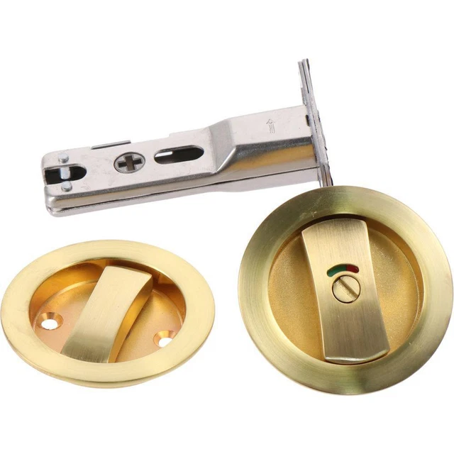 BRUSHED GOLD POCKET Hardware with Indicator Flush Door Locks Bathroom ...