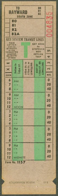 KEY SYSTEM TRANSIT Lines Oakland Hayward transfer 1948 £9.43 - PicClick UK