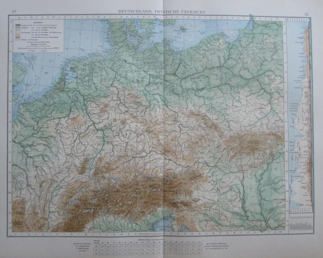 DEUTSCHLAND PHYSISCHE ÜBERSICHT 1900 Alte Karte Landkarte Antik Old Map ...