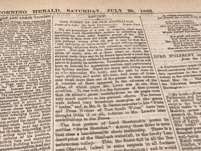 OLD NEWSPAPER 1885 Robert Lowe Sherbrooke Rare Poems Of Life Australian ...