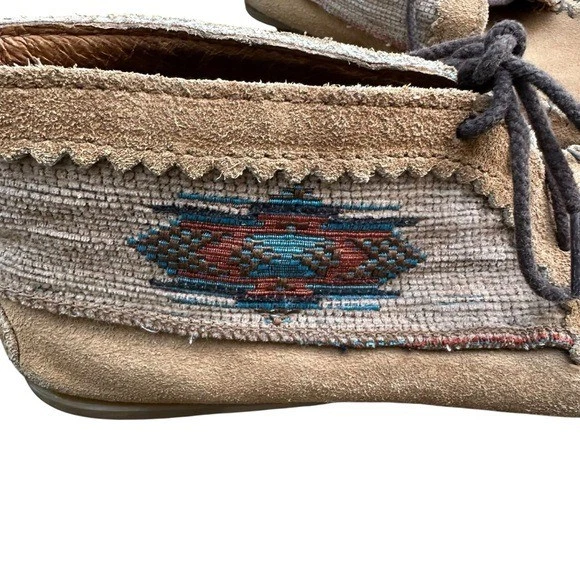 SUEDE MOCCASIN ANKLE Boots Southwestern Aztec Navajo Tribal Style £18. ...