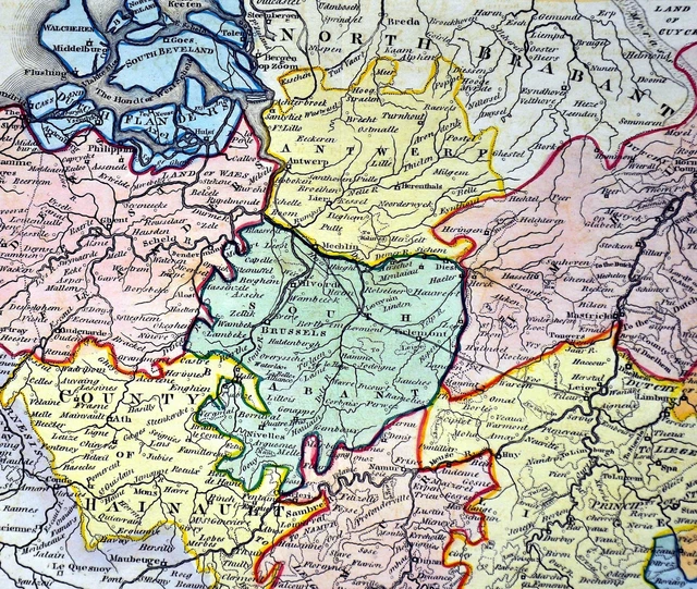 1839 BELL MAP - Belgium Brussels Luxemburg Flanders Antwerp Ghent Liege ...