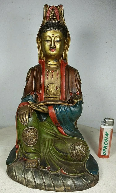ORIGINAL ALTE GUAN YIN Buddha Bronze antike Form polychrom Unikat Tibet ...