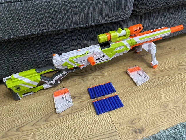NERF MODULUS WHITE Longstrike Sniper Blaster Cs-6 RARE 2x Mags Scope ...