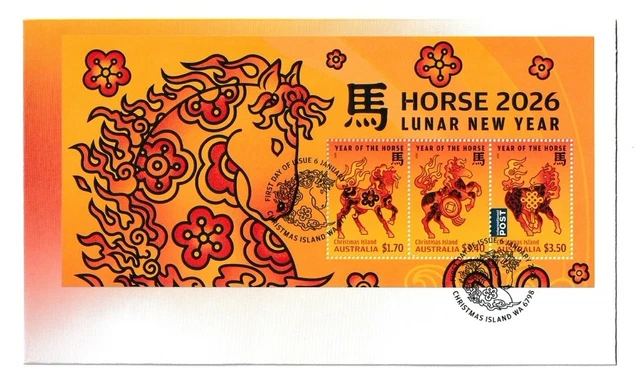 2026 AUSTRALIA CHRISTMAS Island Year Of The Horse m/s FDC cover (lot ...