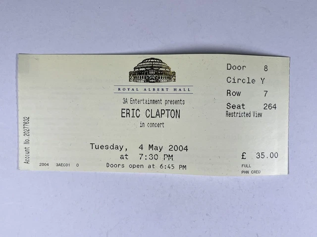 ERIC CLAPTON TICKET Royal Albert Hall London Original Tuesday 4th May 2004 £14.89 - PicClick UK