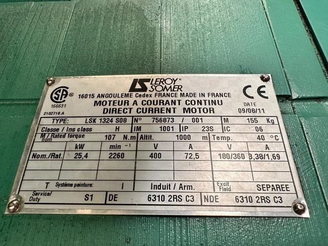 LEROY SOMER 25.4KW DC Electric Motor 2260RPM Force Vent Fan LSK 1324 ...