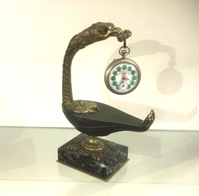 ANCIEN PORTE MONTRE gousset EMPIRE bronze et marbre Tête d'aigle Lampe ...