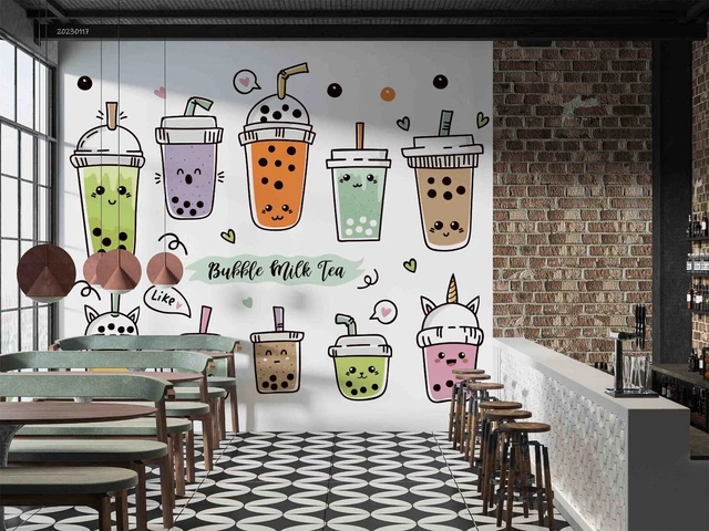 3D BUBBLE TEA Shop Background Wallpaper Wall Murals Removable Wallpaper ...