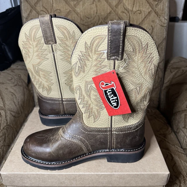 JUSTIN BOOTS BROWN Waxy Leather Work Boots 11in Stampede Pull-On Men’s ...