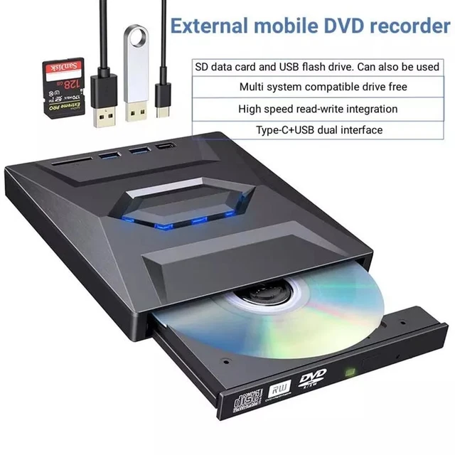 USB 3.0 EXTERNAL DVD Burner 7in1 Card Reader for Laptop Desktop PC Mac ...