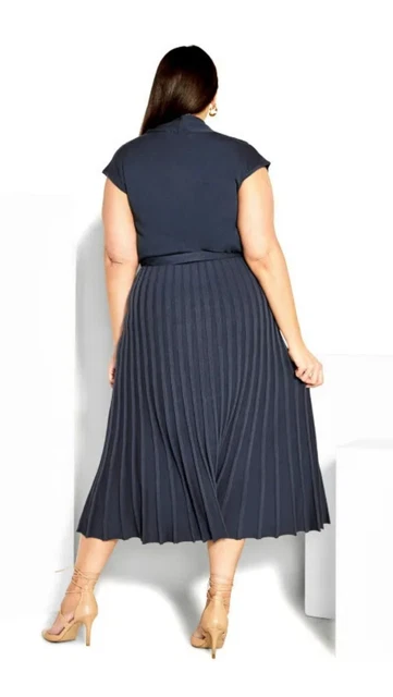 REFINITY BY CITY Chic Renee Midi Knit Cap Sleeve Pleated Dress 18 M ...