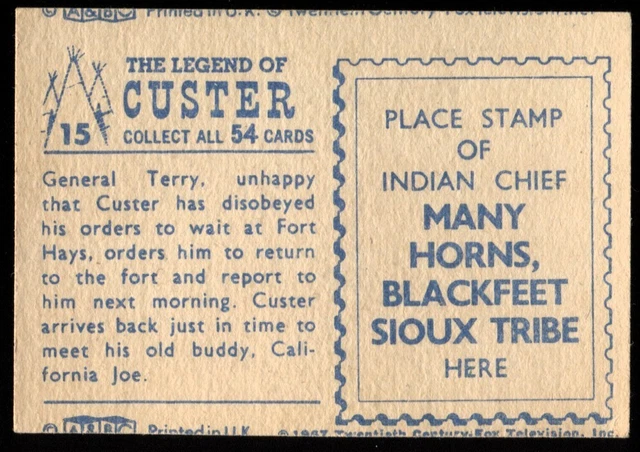 TRADE CARD, A&BC Chewing Gum, THE LEGEND OF CUSTER, 1968, California ...