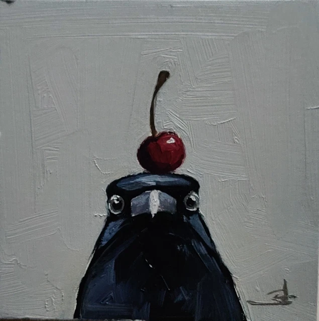 CROW OIL PAINTING Vivek Mandalia Impressionism 8X8 Collectible Signed ...