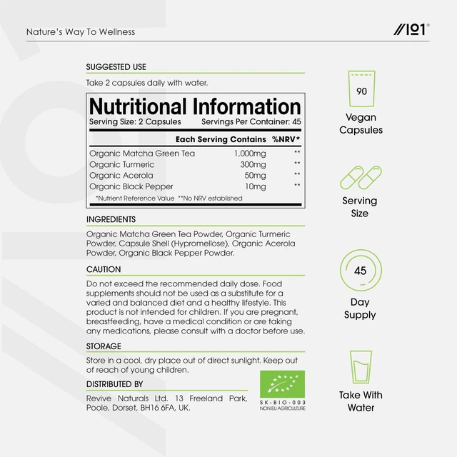 ORGANIC MATCHA GREEN Tea Extract 1360mg - 90 Vegan 1 count (Pack of 90 ...