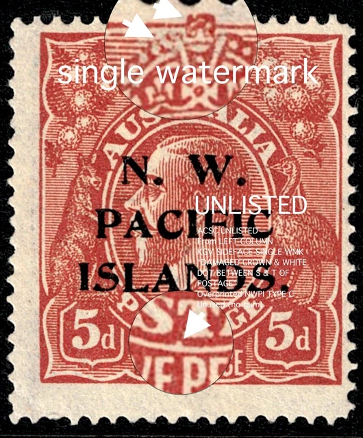 KING GEORGE V SINGLE WMK: 5d CHESTNUT "DAMAGED CROWN & WHITE DOT" NWPI ...