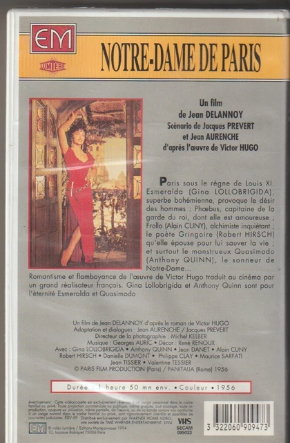 VHS. NOTRE DAME DE PARIS. 1956. Gina LOLLOBRIGIDA - Anthony QUINN de ...