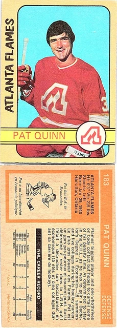 VINTAGE HOCKEY CARDS 1972 Opc Atlanta Flames Pat Quinn No73 $3.25 ...