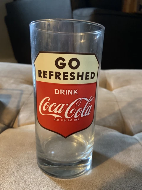 COCA-COLA GO REFRESHED Drink Coca Cola Clear Glass 6” Vintage Drinking ...