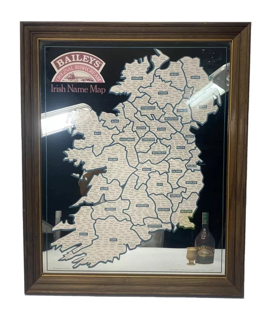 VINTAGE BAILEYS IRISH Cream Mirror Map of Ireland Bar Sign 1977 Man ...