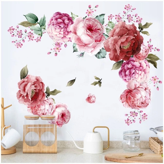 WATERPROOF PEONY FLOWERS PVC 3D Floral Decals Peel and Stick Home ...