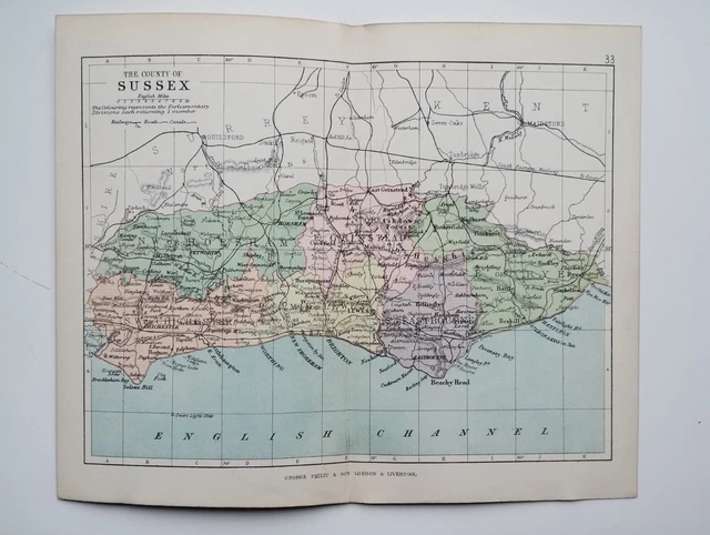 ANTIQUE COUNTY MAP of SUSSEX - Phillips Handy Atlas , 1887 £24.99 ...