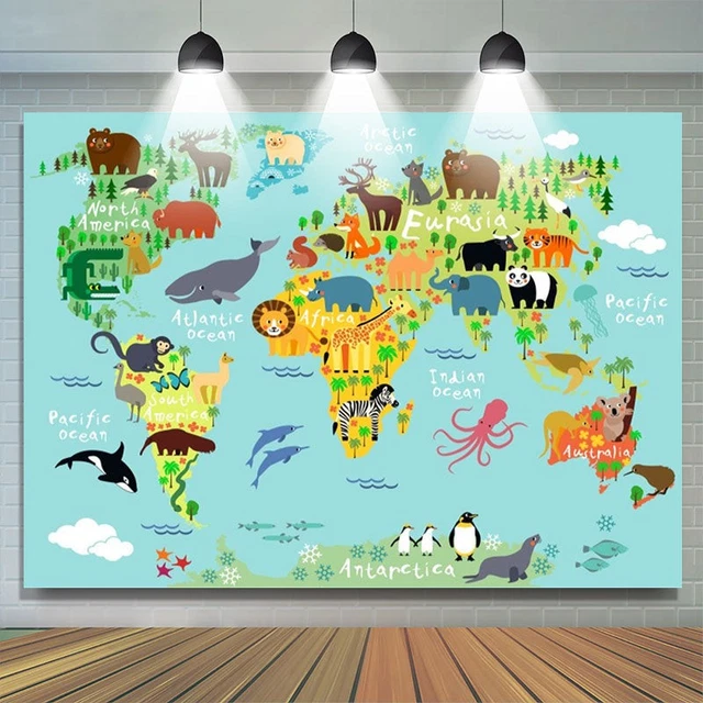 SAFARI WILD ANIMALS World Map Baby Shower Backdrop $37.84 - PicClick AU