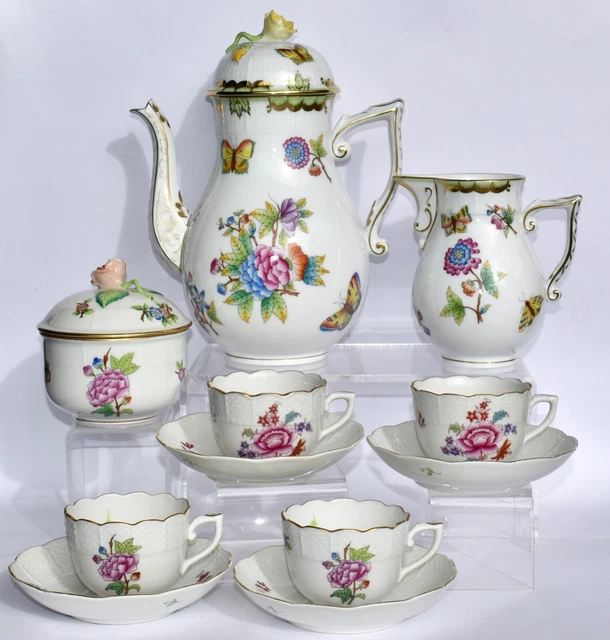 SUPERB HEREND QUEEN VICTORIA Coffee Set for 4: Coffee Pot, Creamer ...